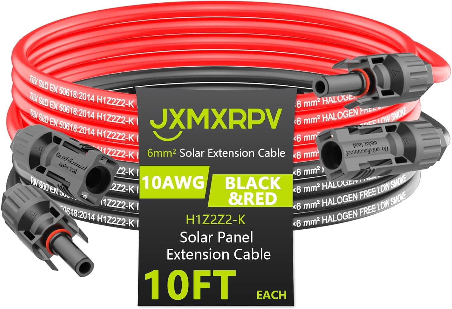 10Ft 10AWG Solar Cable Extension with Tool-Free Solar Connectors, Solar ...