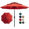10Ft 3-Tier Solar Patio Umbrella with LED Easy Crank Tilt 8 Ribs UV and ...