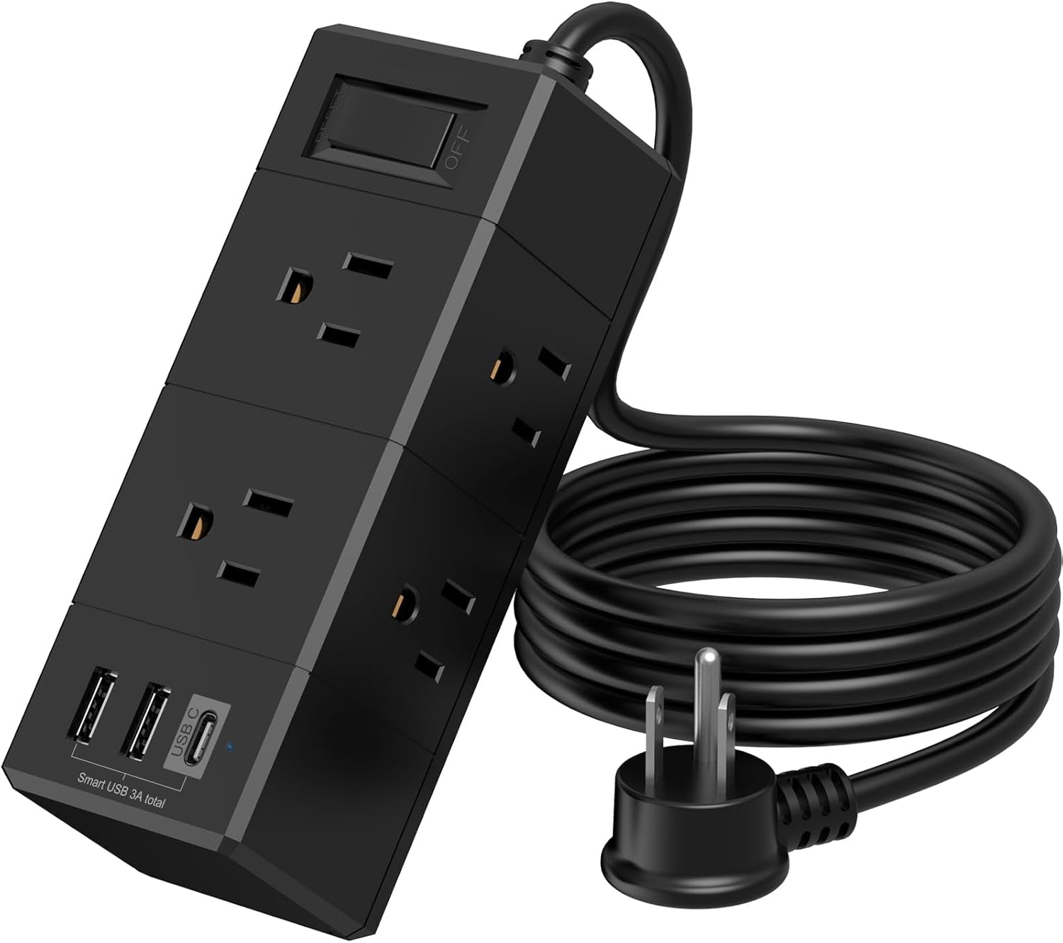 10Ft Extension Cord Flat Plug Power Strip -3-Side Outlet Extender with ...