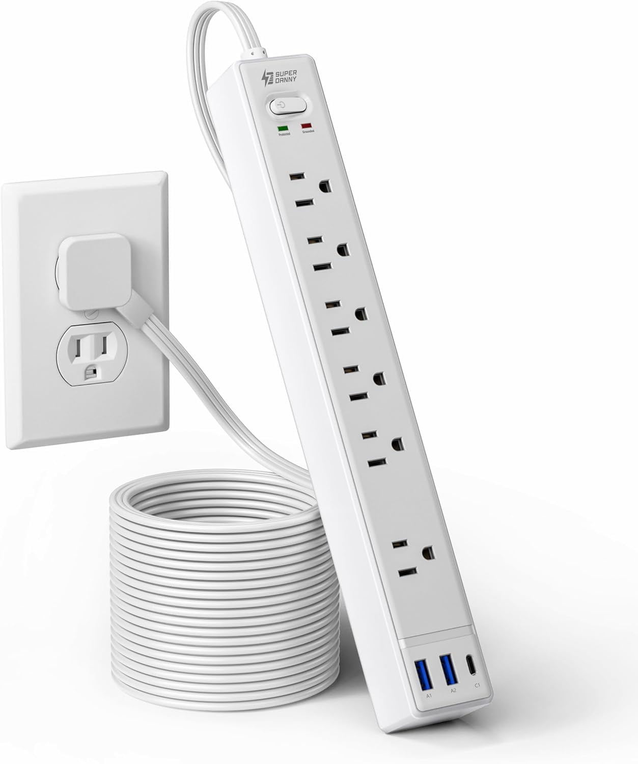 10Ft Extension Cord with Multiple Outlets, Flat Plug Surge Protector ...