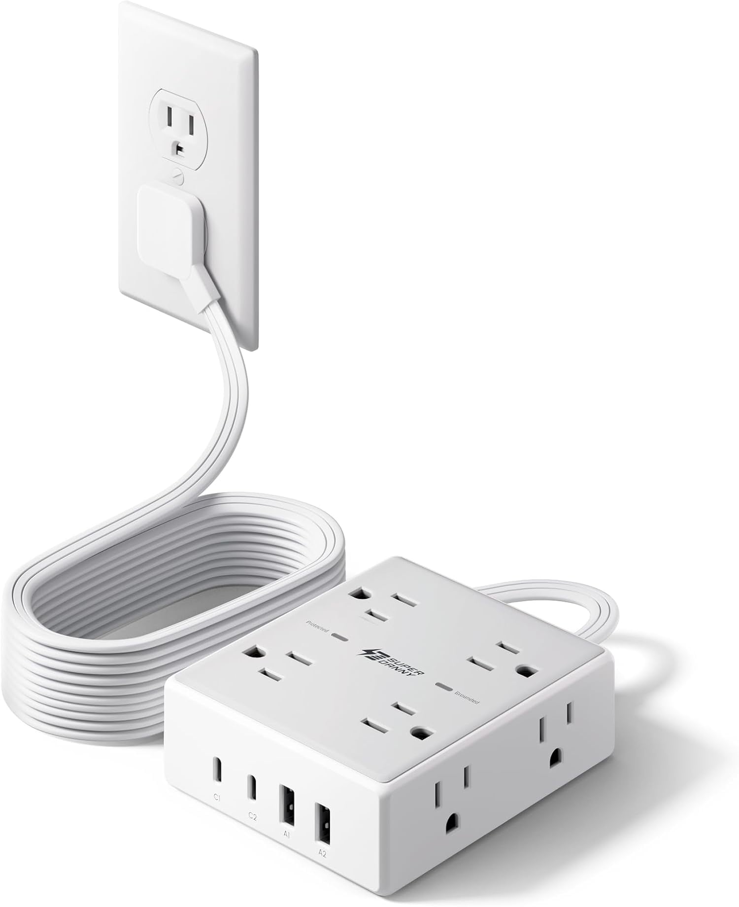 10Ft Extension Cord with Multiple Outlets, Flat Plug Surge Protector ...