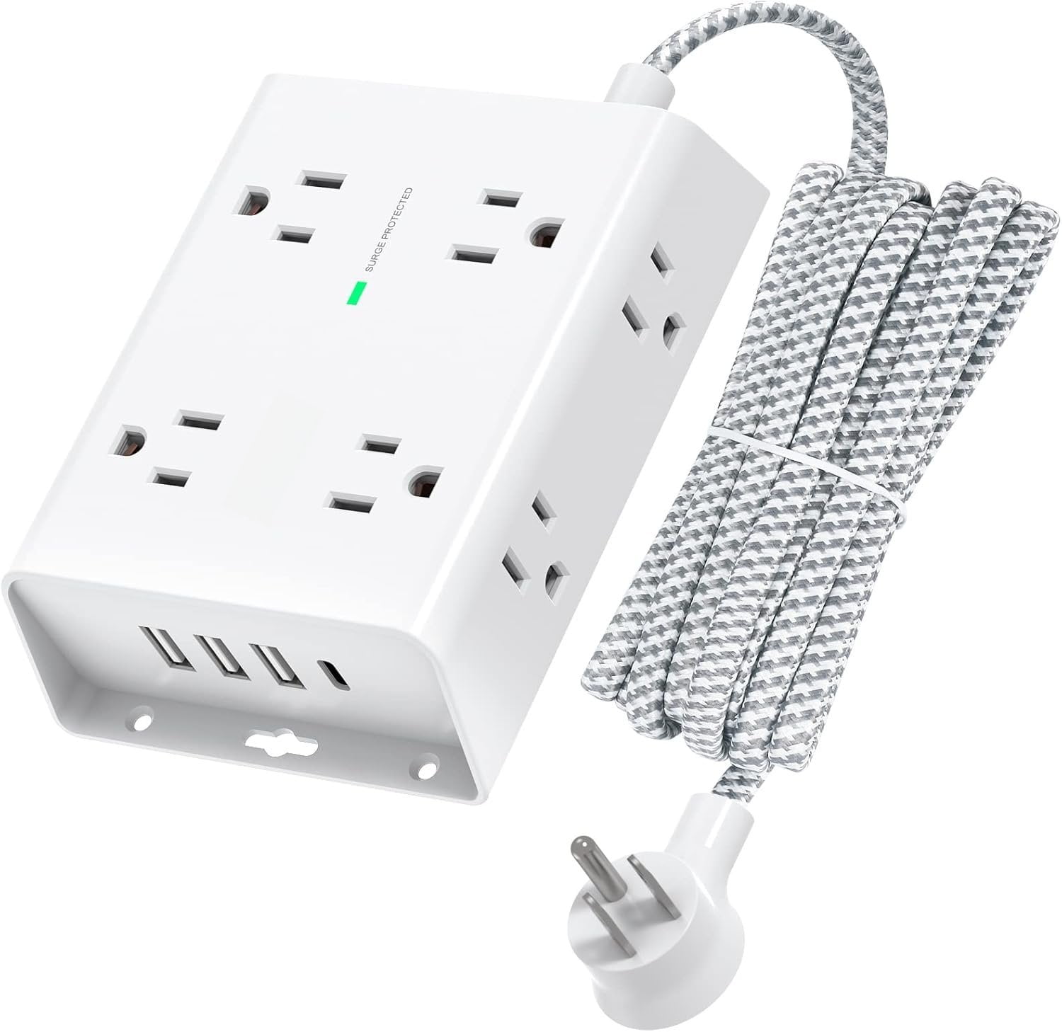 10Ft Long Surge Protector Power Strip, Extension Cord with 8 AC Outlets ...