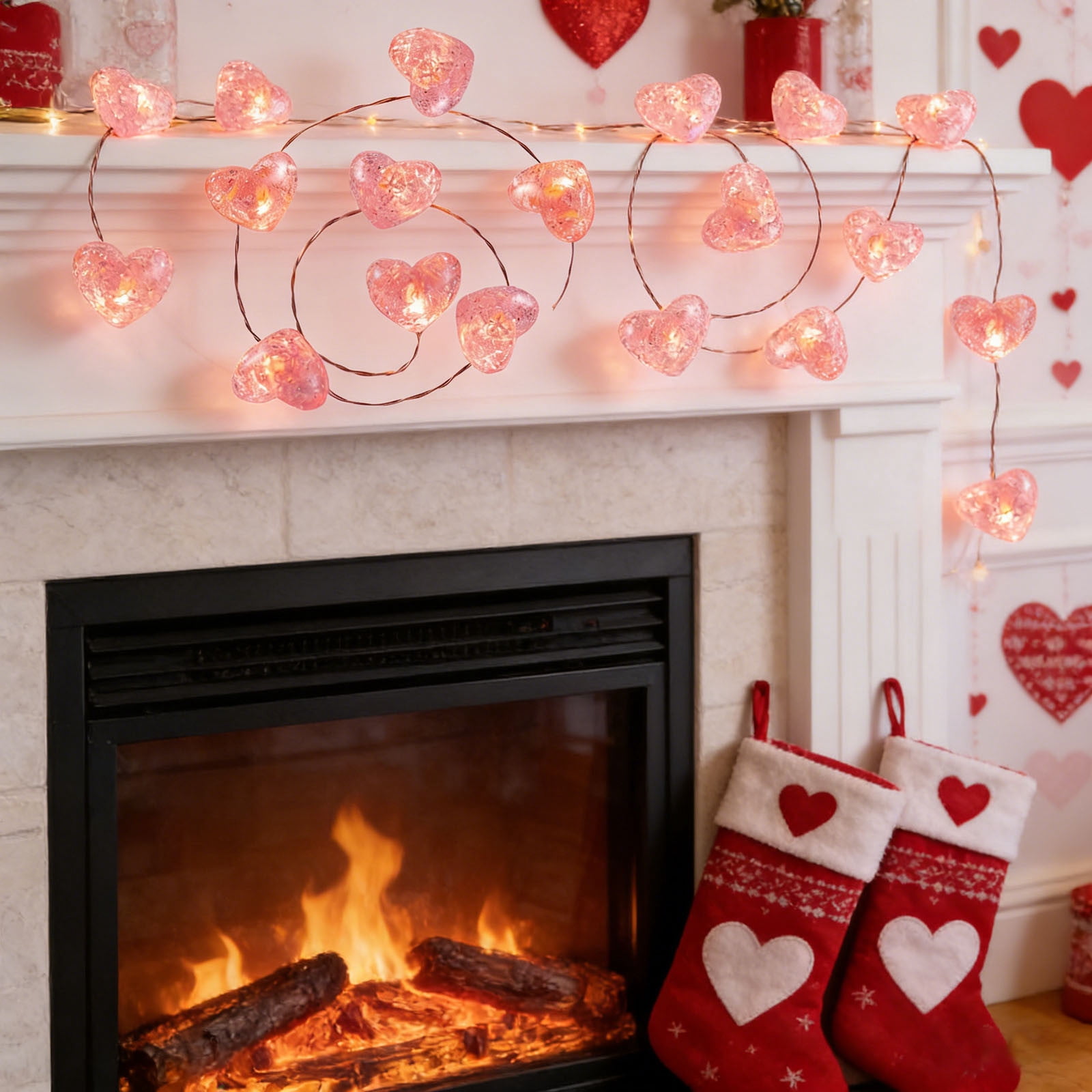 10Ft Pink Resin Heart String Lights 30Led Battery Operated Valentine'S ...