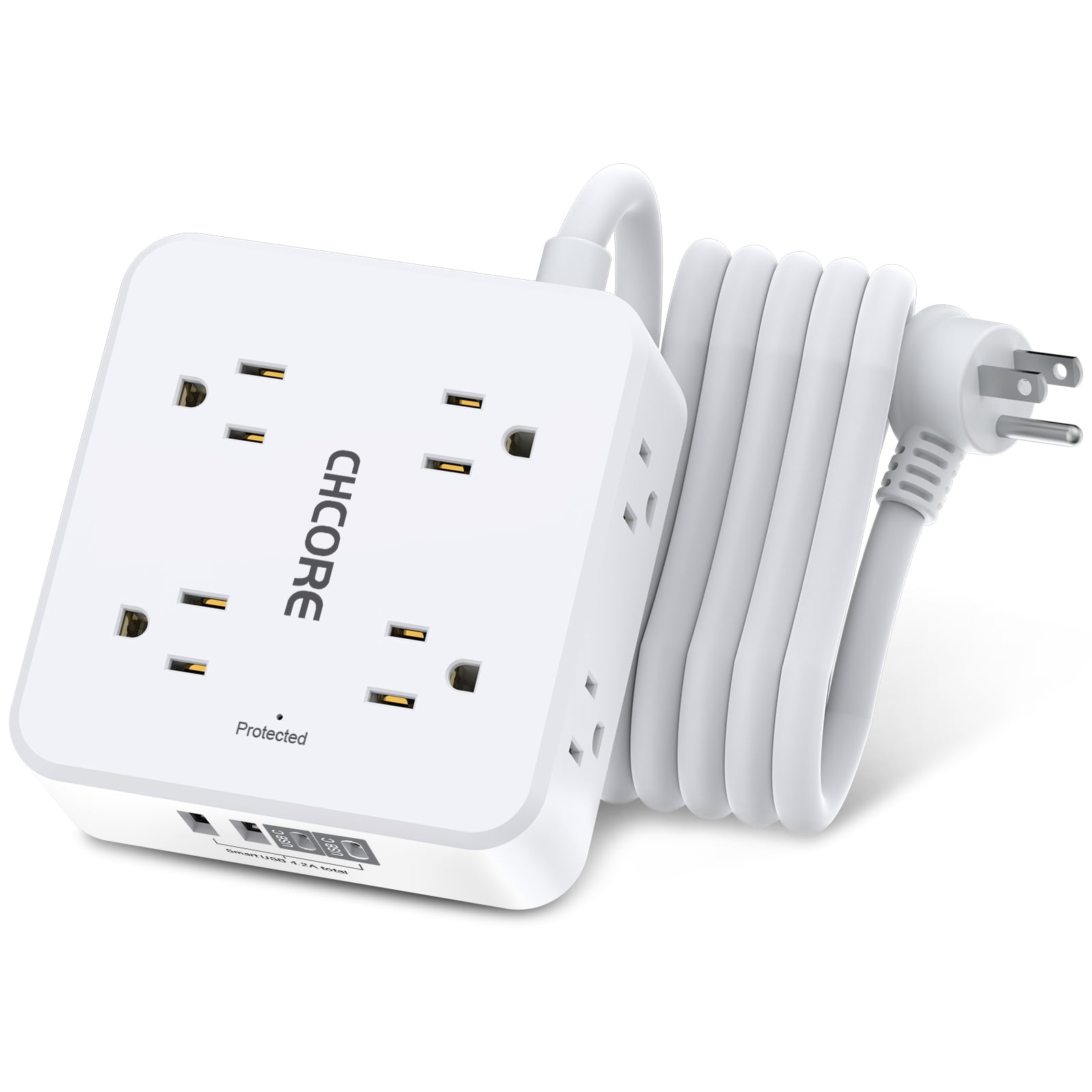 CHCORE 10ft Surge Protector Power Strip with 8 AC Outlets, 4 USB Ports, 2 USB-C, Flat Plug, ETL ...