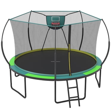 14FT Outdoor Trampoline with 360-Degree Safety Enclosure Net, Ladder ...