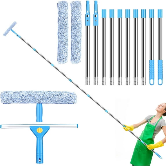 10Ft Window Washing Kit with Extension Pole(Thickened), Window Cleaning ...