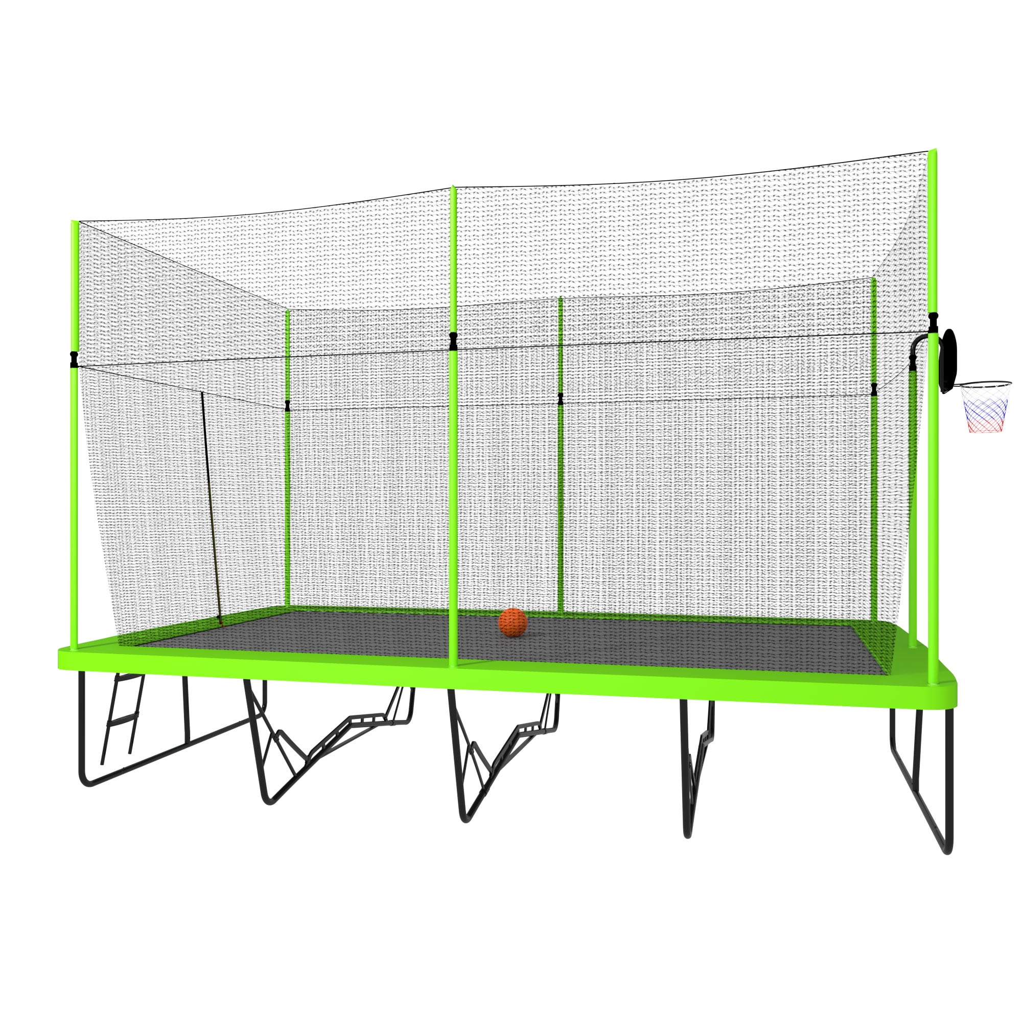 10Ftx17Ft Kids Trampoline with Safety Net, Steel Tubes, Basketball Hoop ...