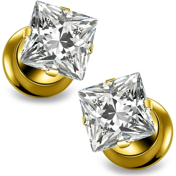 10G-00G Square CZ Gauges for Ear 316L Surgical Steel Mirror Finish ...