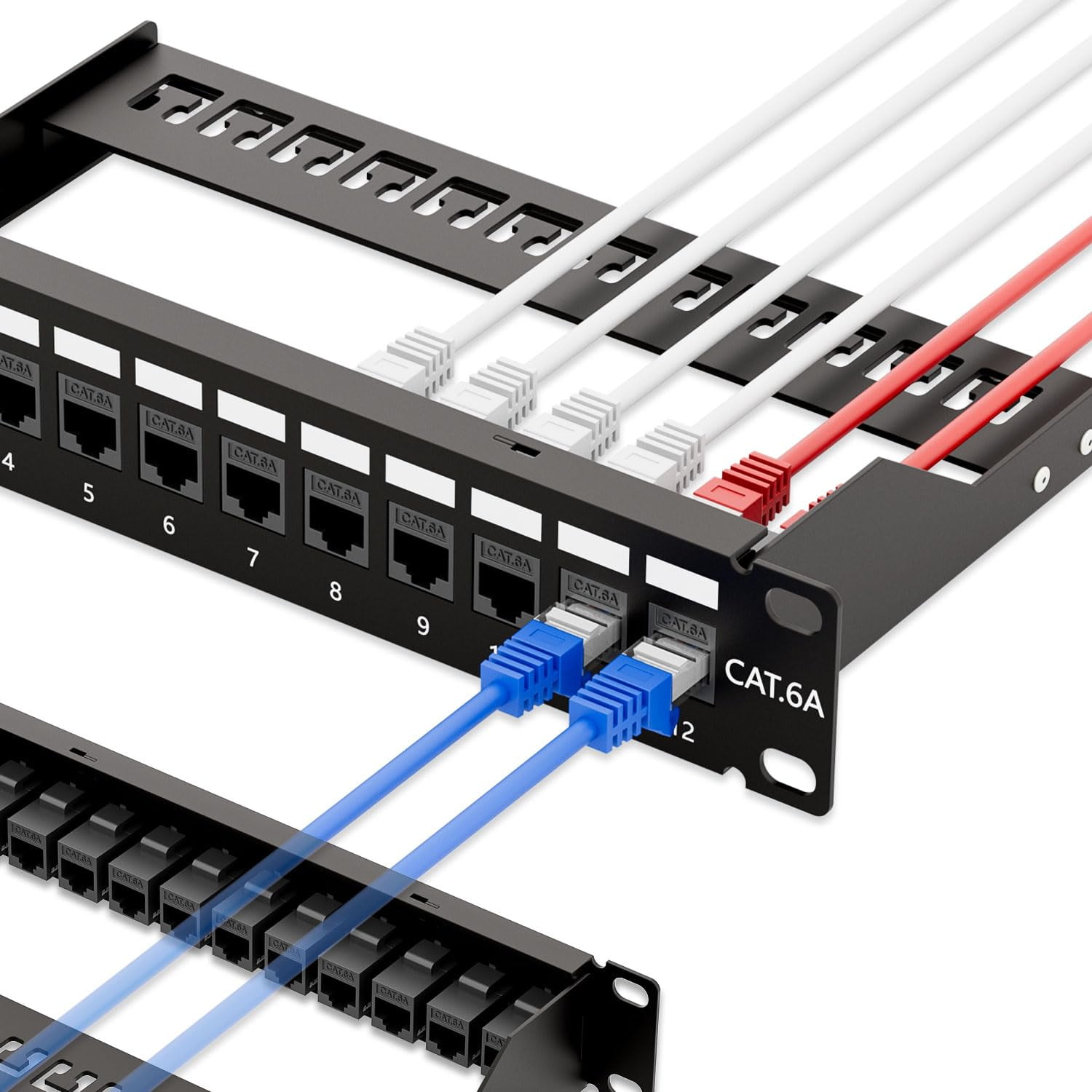 10Gbps Cat6A Patch Panel 12 Port, Keystone Patch Panel with Back Bar ...