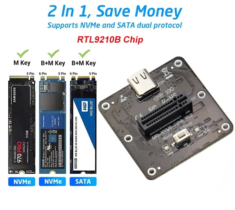 10Gbps M2 SATA NVMe to USB 3.1 Docking Station Direct Plug in SSD ...