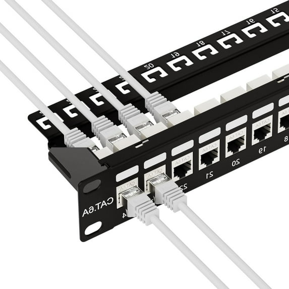 10Gbps Patch Panel 24 Port, Shielded RJ45 Through Cat6A Patch Panel ...