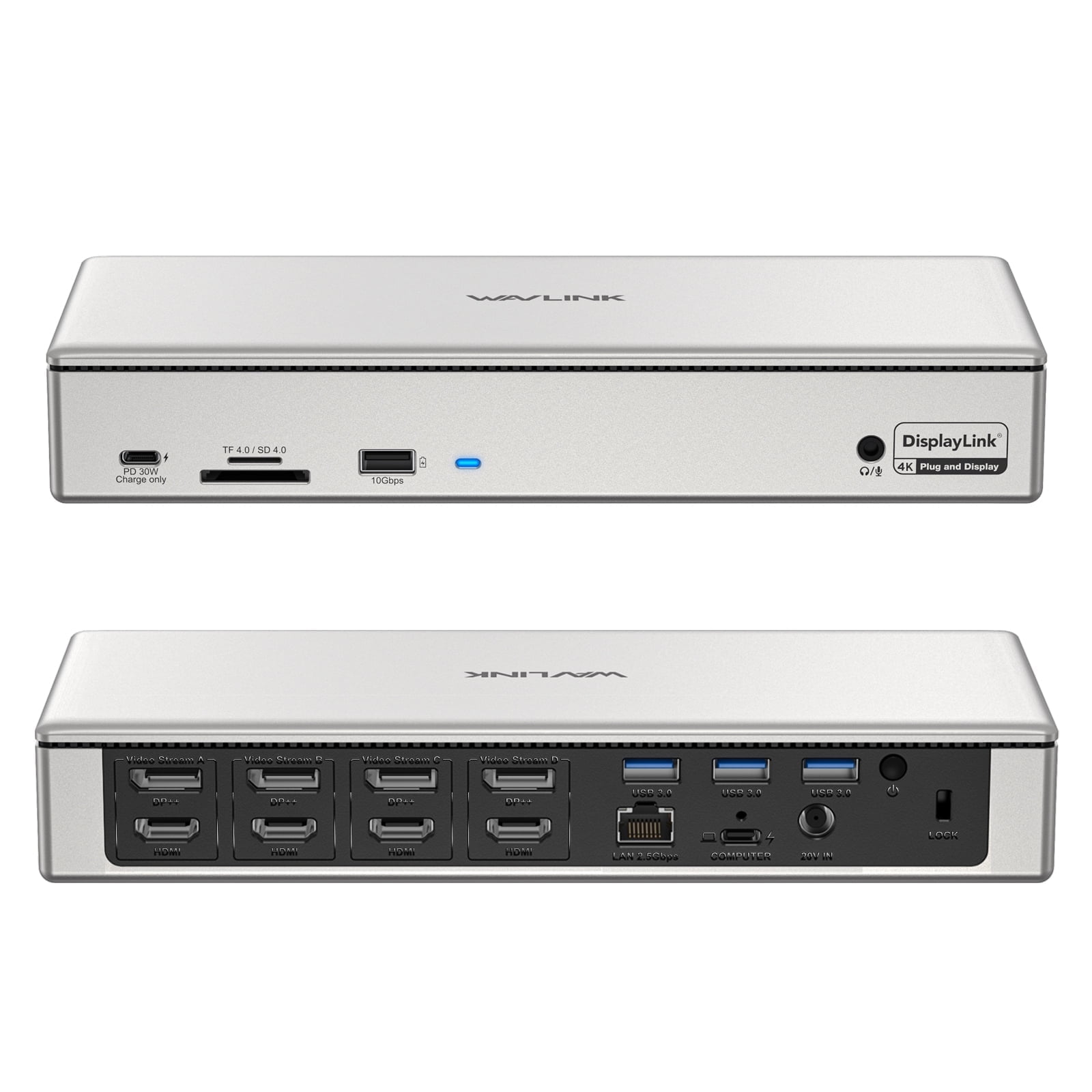 10Gbps USB Dock Station, 5K HDMI& DisplayPort, 2.5G RJ45, 180W charge ...