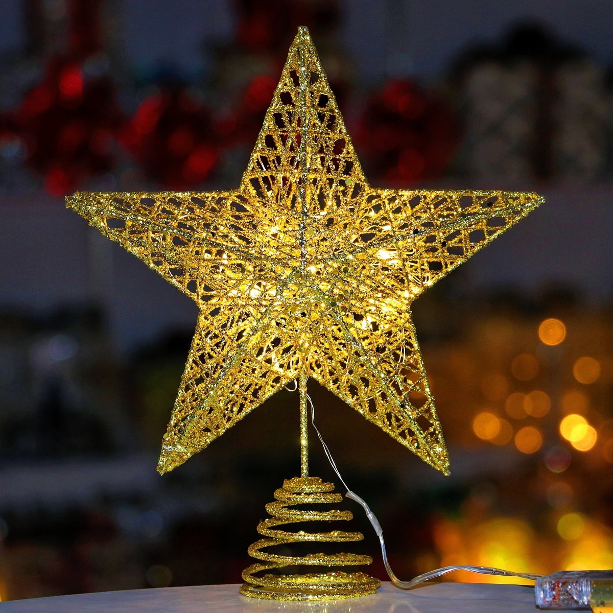 10Inch Christmas Tree Topper Star, GoXteam Gold Christmas Ornaments ...
