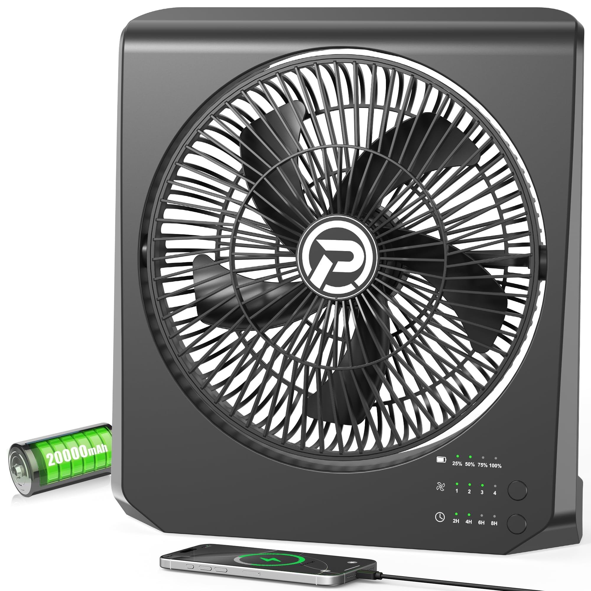 10Inch Portable Small Box Fan, 20000mAh Rechargeable Battery Max 55Hrs ...