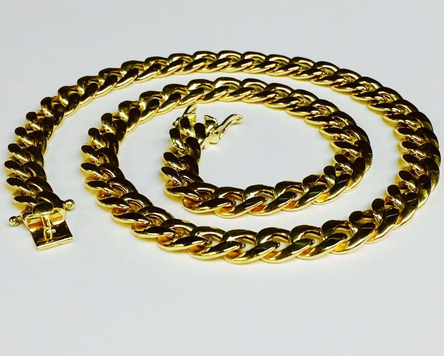 10K 22in Yellow Gold Semi-Classic Miami Cuban Polished Chain with Box ...