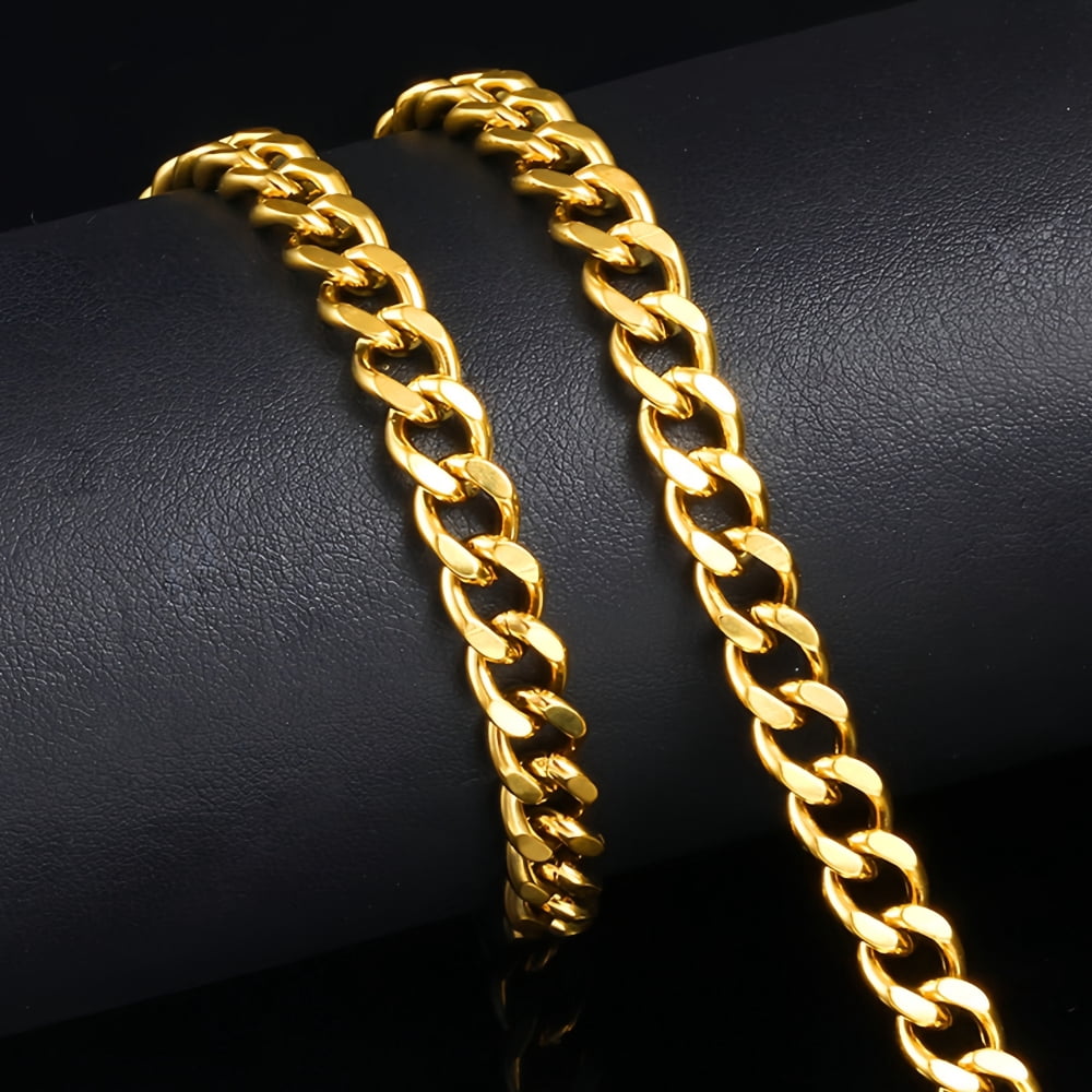 10K Fine Real Solid Jewelry Yellow Gold Curb Cuban Chain Necklace for ...