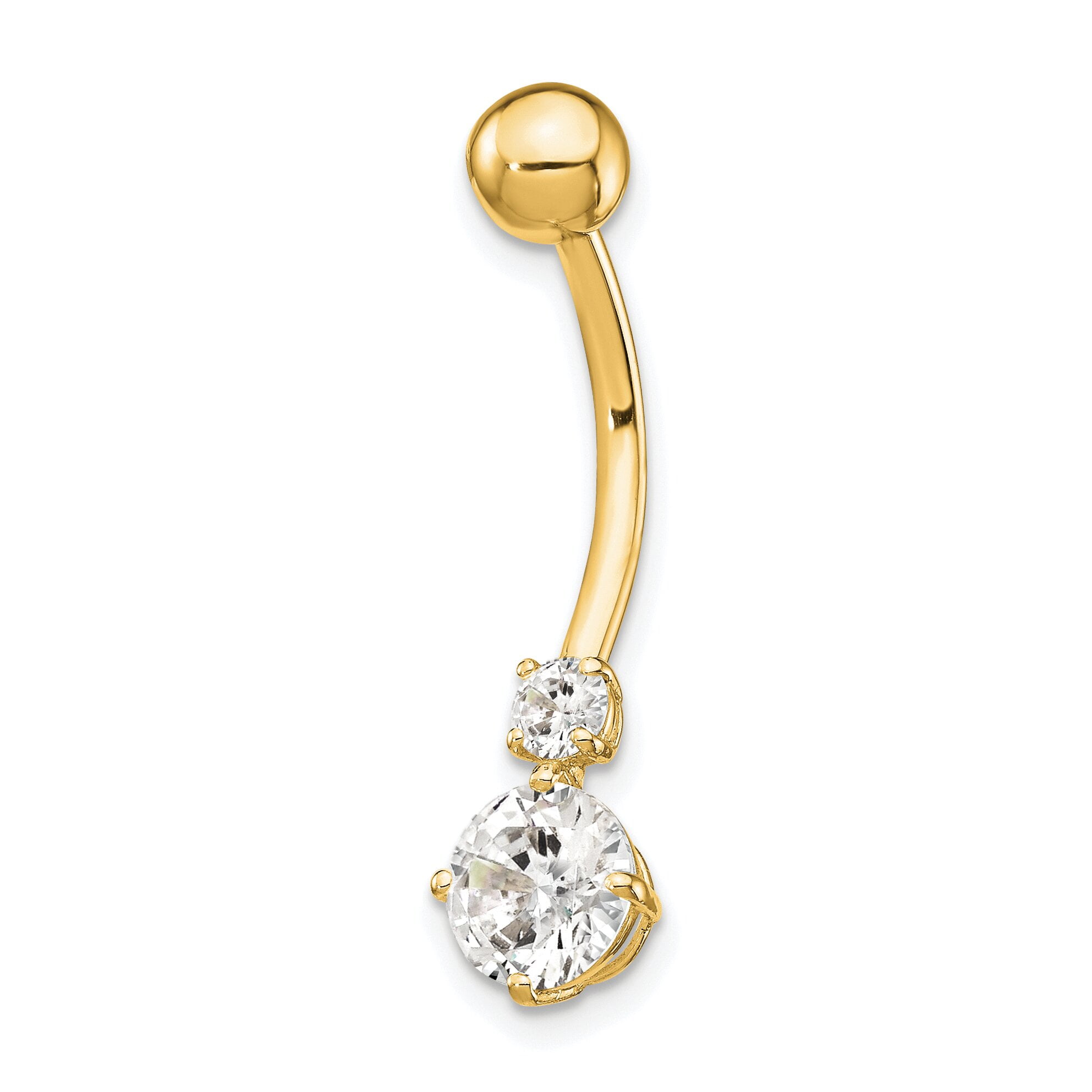 10K Gold 3 & 6mm CZ Belly Button Dangle Body Jewelry - Walmart.com