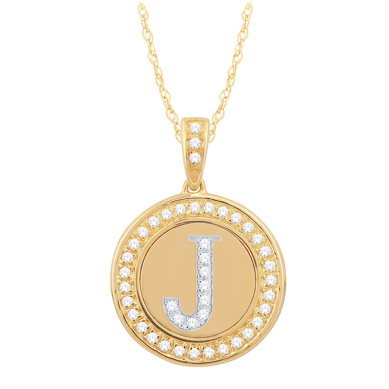 10K Gold Alphabet 'J' Disc Pendant 0.22 CTW with 18 in. Chain - Walmart.com