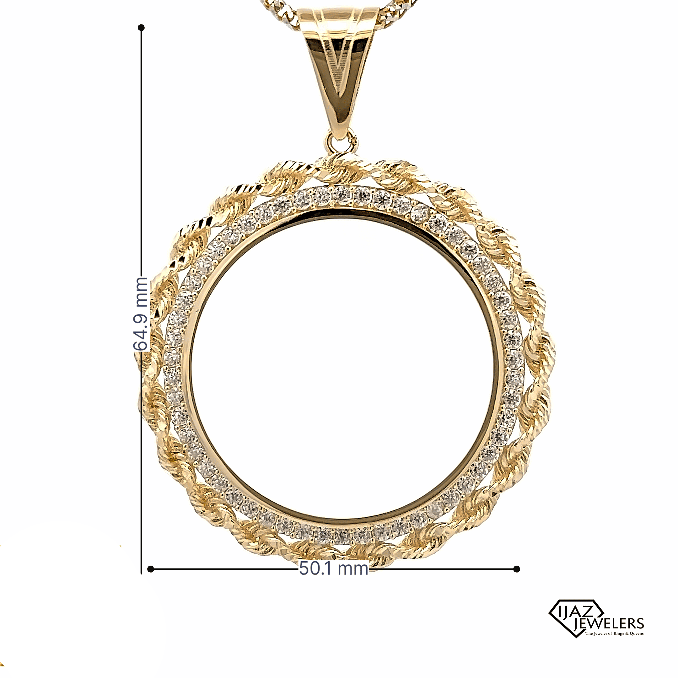 10K Gold CZ Rope Chain Border Centenario Bezel - Walmart.com