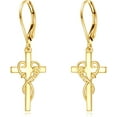 10K Gold Cross Earrings for Women Christian Cross Dangle Earrings Fine ...