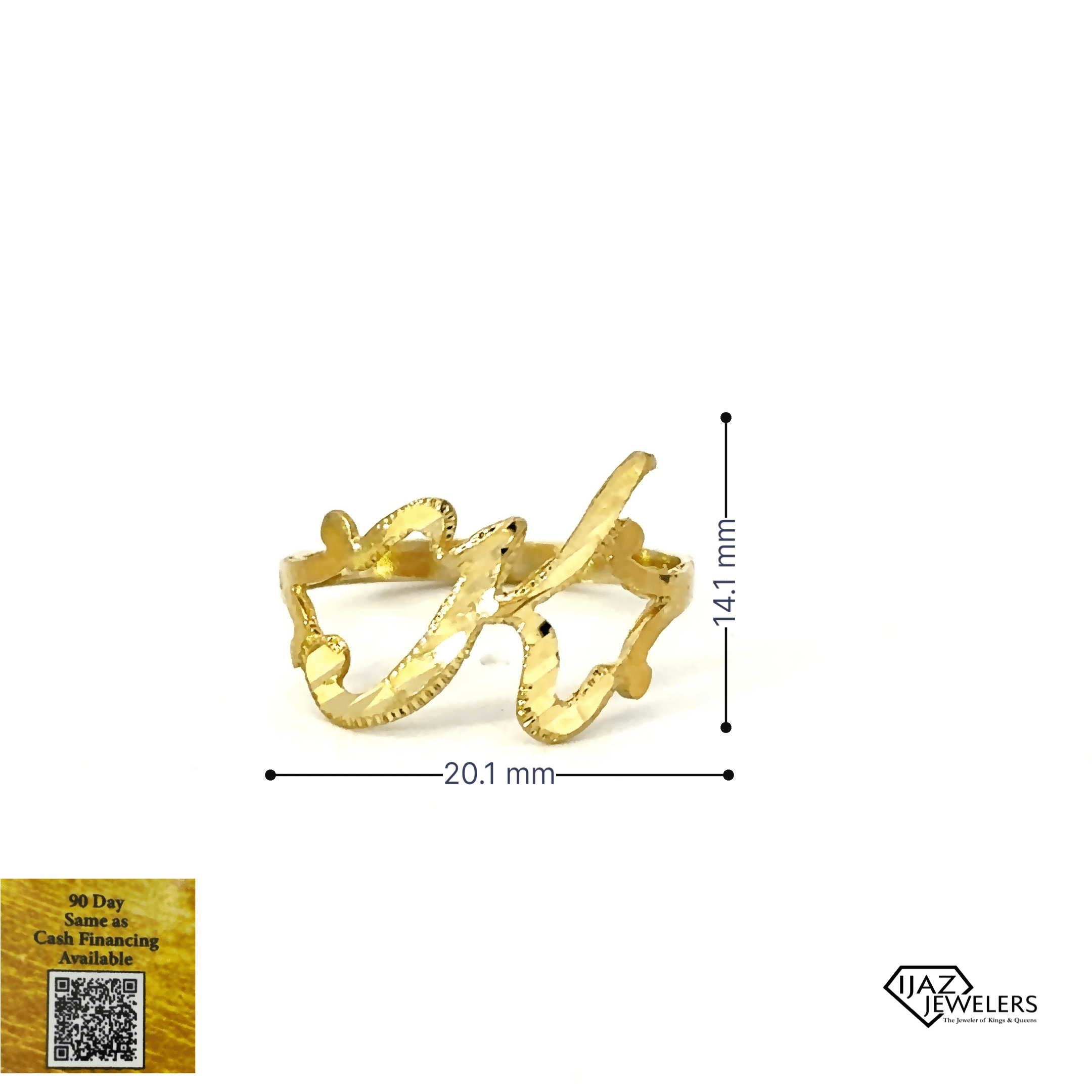 10K Gold Cursive Diamond Cut K Ring - Walmart.com