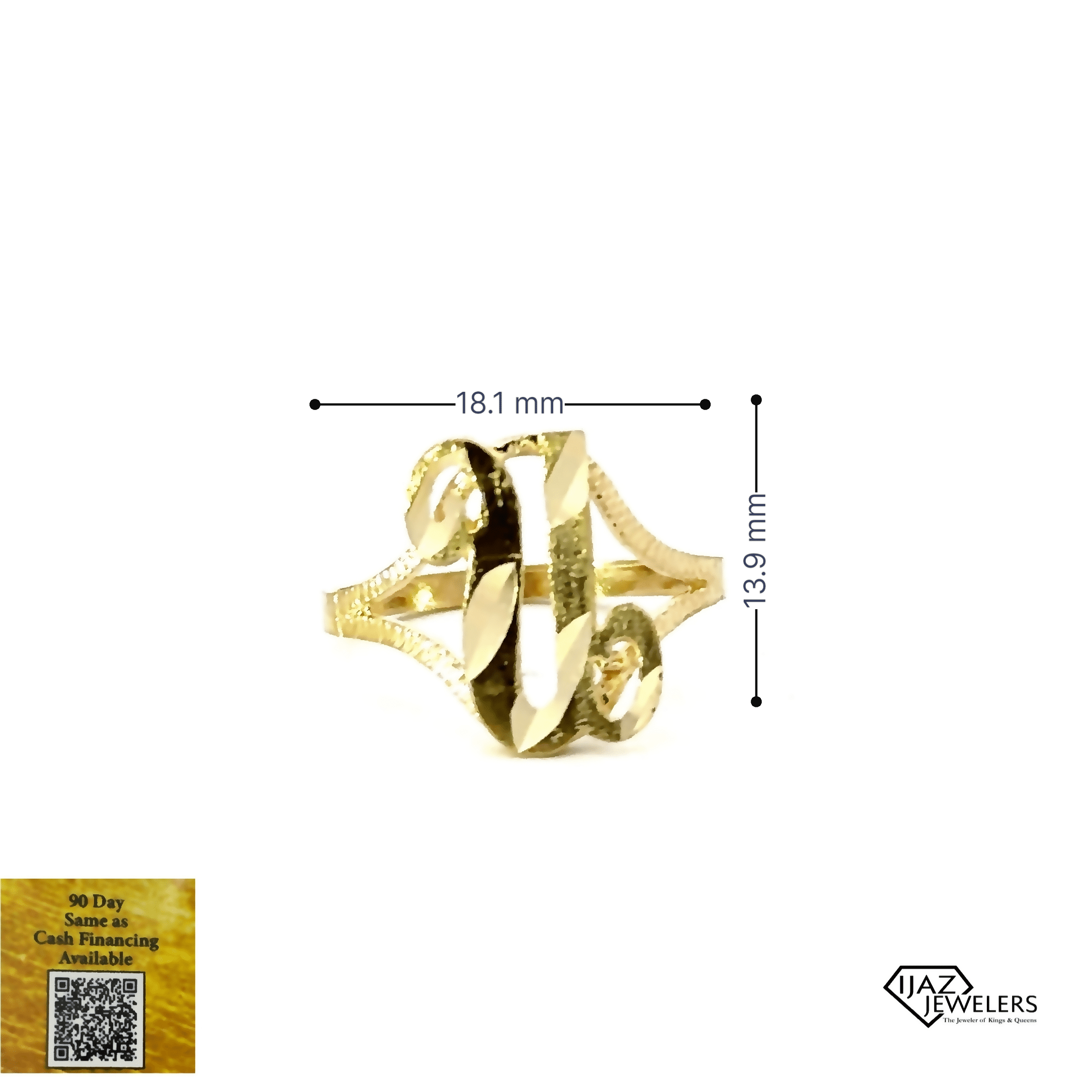 10K Gold Cursive U Ring - Walmart.com