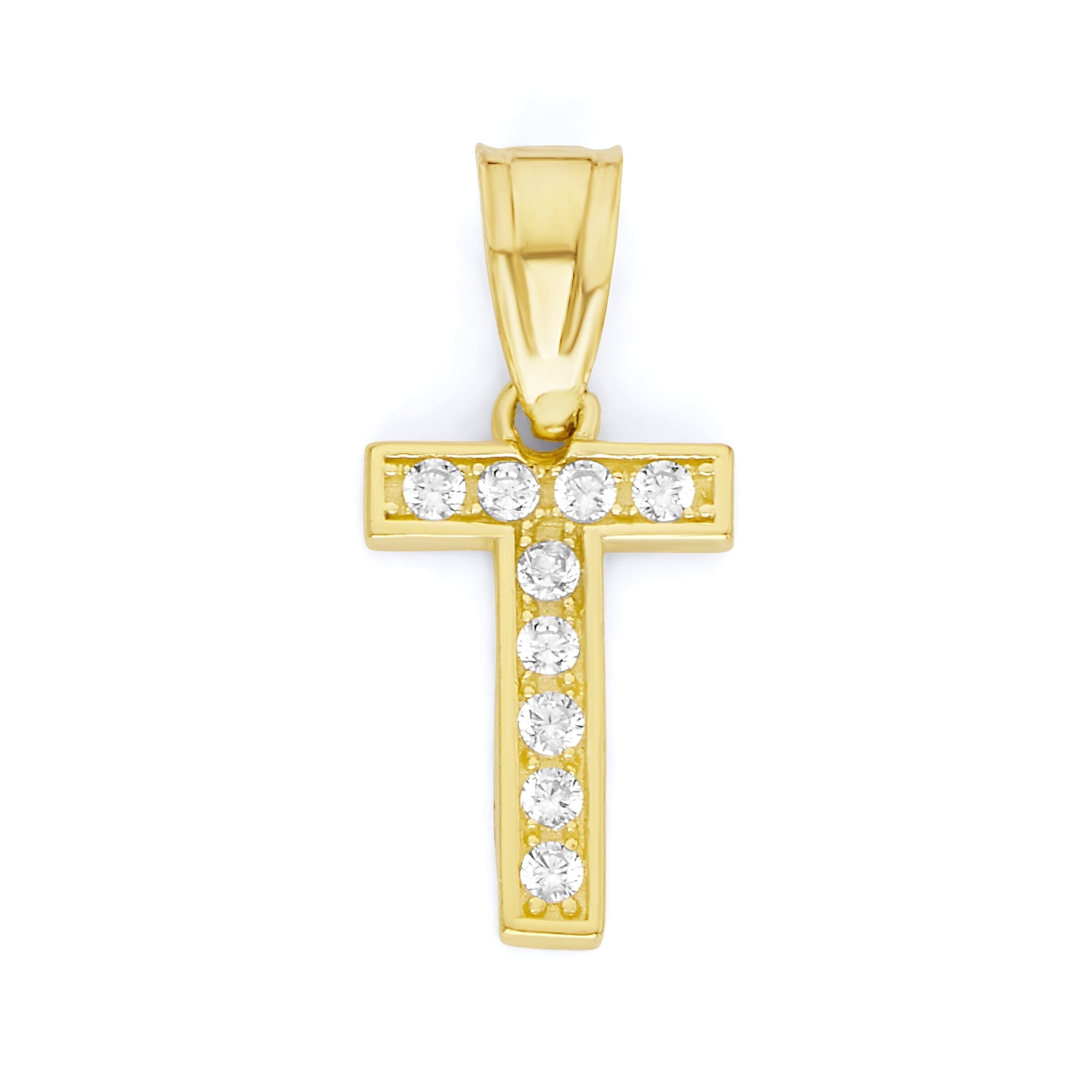 Golden Fire Solid 10K Gold T Initial Pendant - Personalized Gift for ...