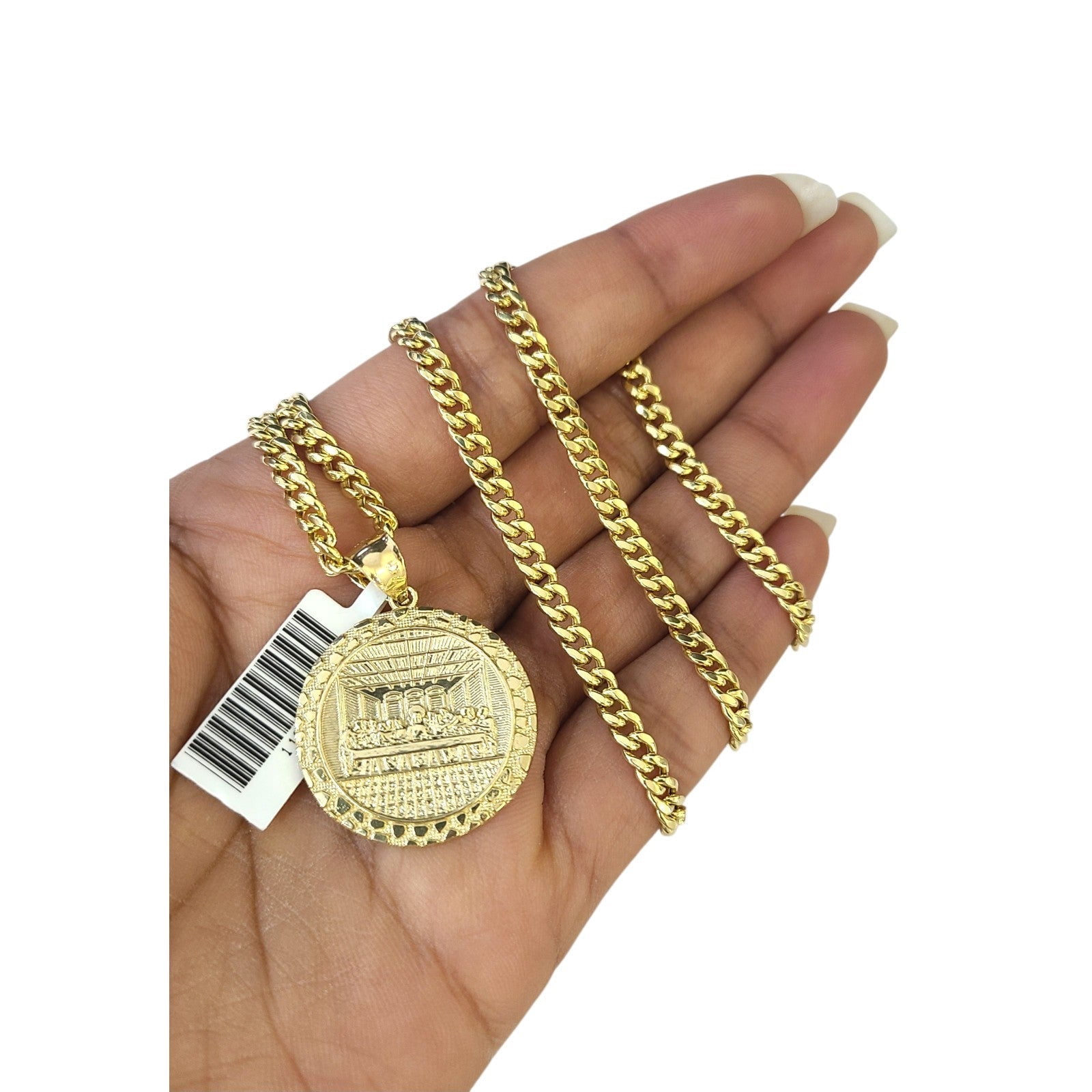 10K Gold Miami Cuban Chain Nugget Last Supper 20"-28" 3mm Pendant ...