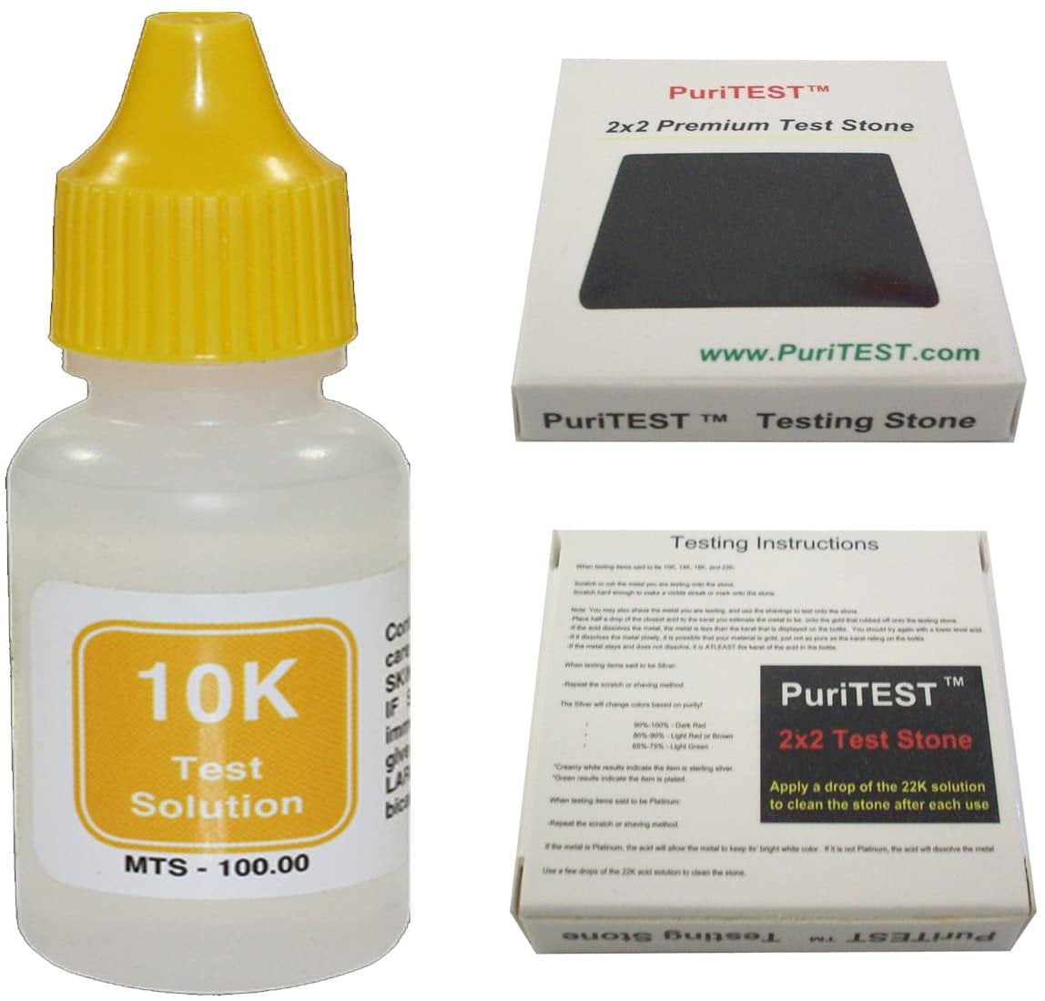 10K Gold Test Solution Tester Acid Bottle + 2x2 Testing Stone! Detect ...