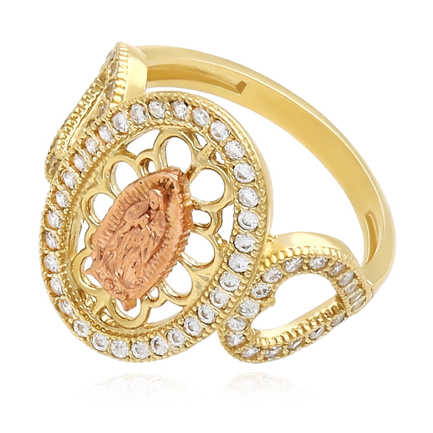 10K Gold Two-Tone Simulated Diamond Our Virgin Lady of Guadalupe Oval ...