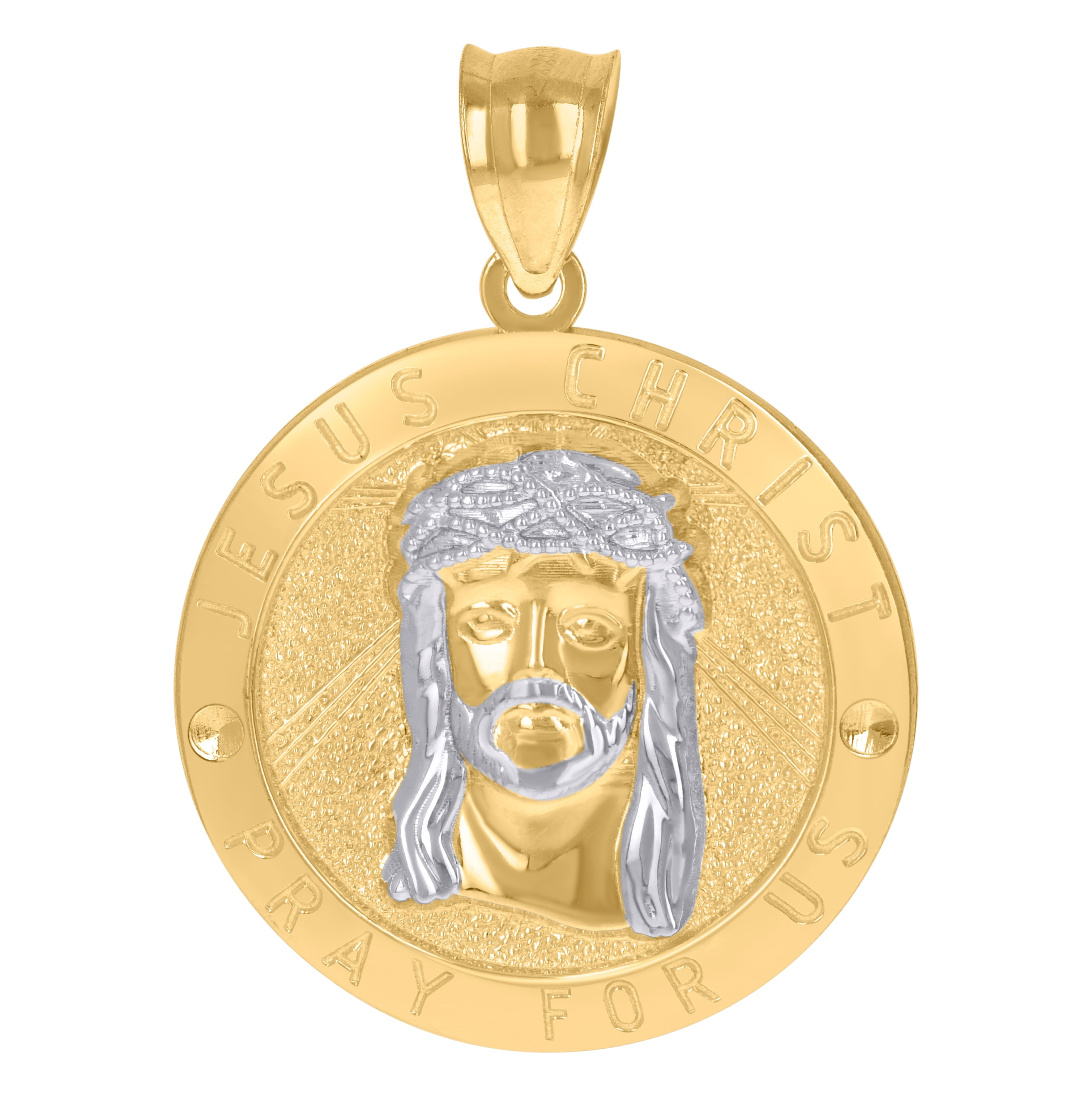 10K Gold Two-Tone Unisex Jesus Christ Pray For Us Religious Medallion ...