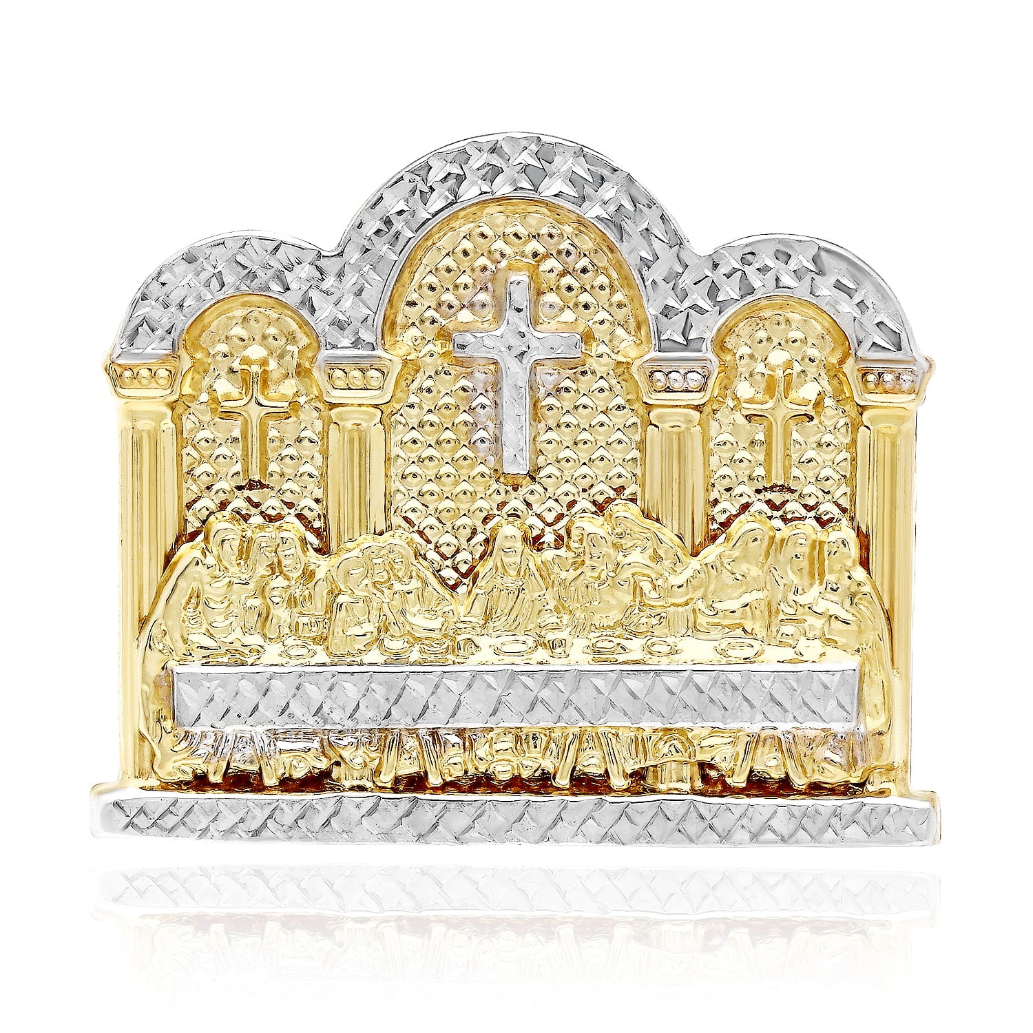 10K Gold Two-Tone Yellow White Diamond Cut Last Supper 3D Two-Finger ...