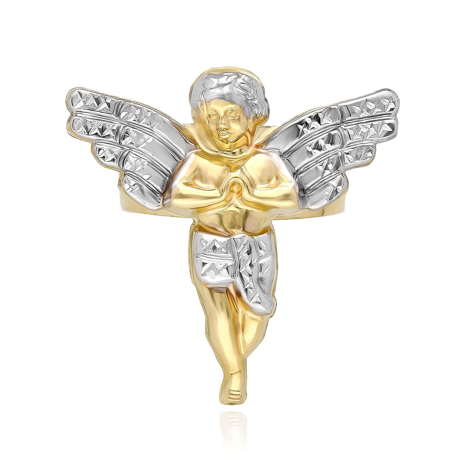 10K Gold Two-Tone Yellow White Diamond-Cut Praying Hands Angel Ring - Walmart.com