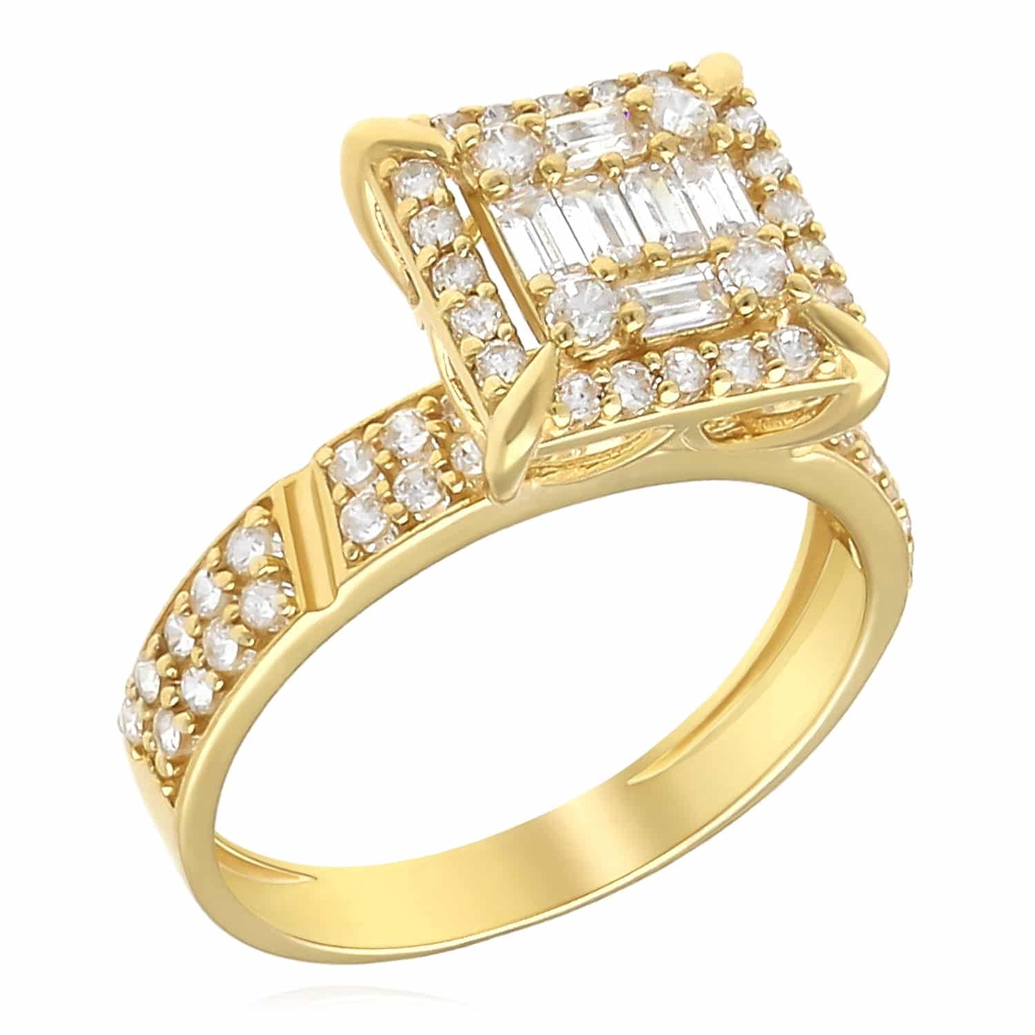 10K Gold Yellow Simulated Diamond Baguette Angled Cuts Cocktail Ring ...