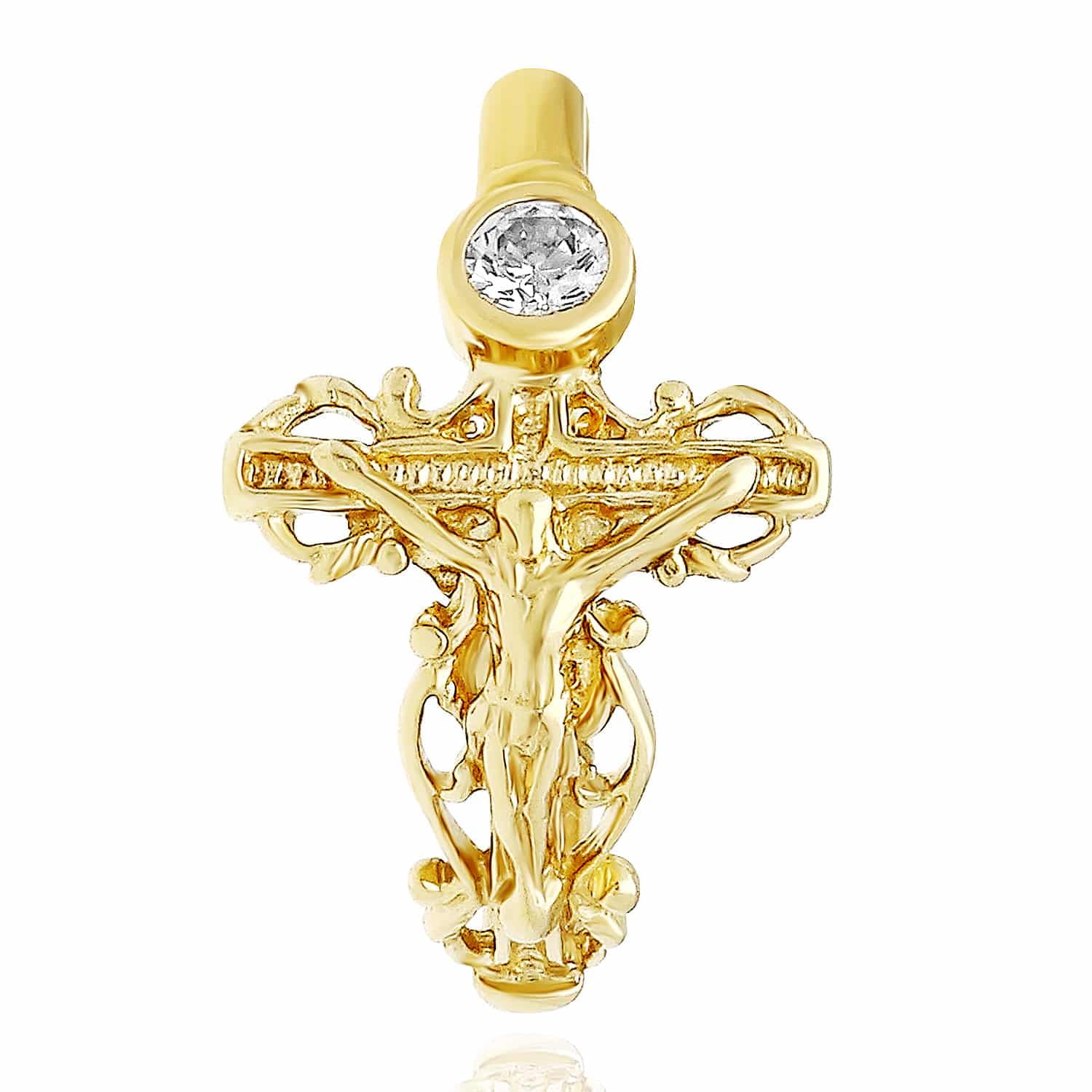 10K Gold Yellow Simulated Diamond Band Cross Jesus Crucifix Ring ...