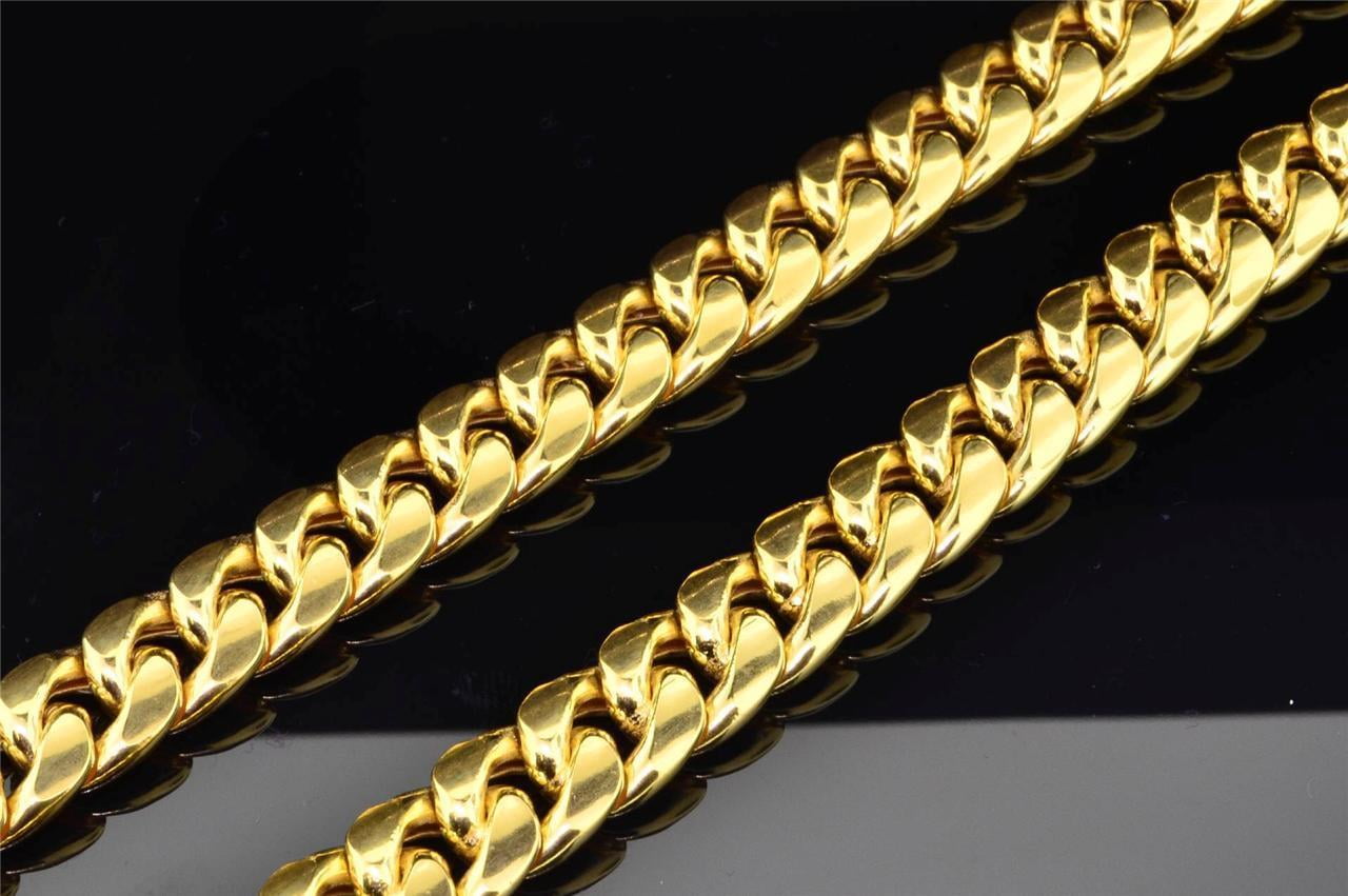10K Heavy 11.22MM Yellow Gold Miami Cuban Link Franco Chain Necklace 34 ...