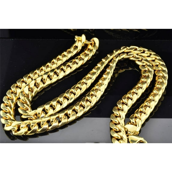 10K Heavy 13.00MM Yellow Gold Miami Cuban Link Franco Chain Necklace 36 ...