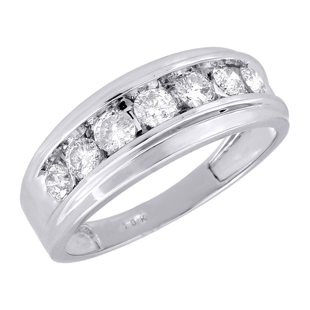 10K Mens White Gold 7 Stone Diamond Engagement Ring Wedding Band 1 ctw ... 10K Mens White Gold 7 Stone Diamond Engagement Ring Wedding Band 1 ctw ...
