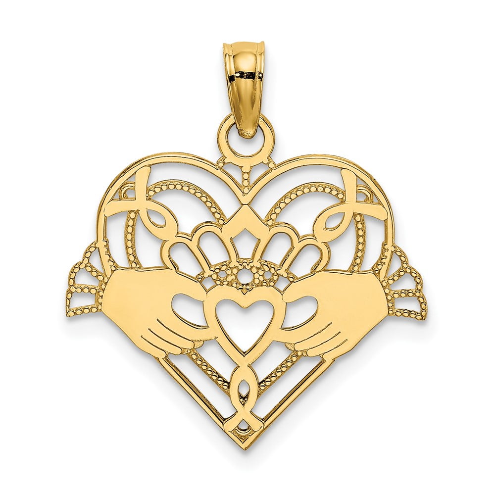 Finest Gold 10K Polished & Beaded Claddagh in Heart Charm - Walmart.com