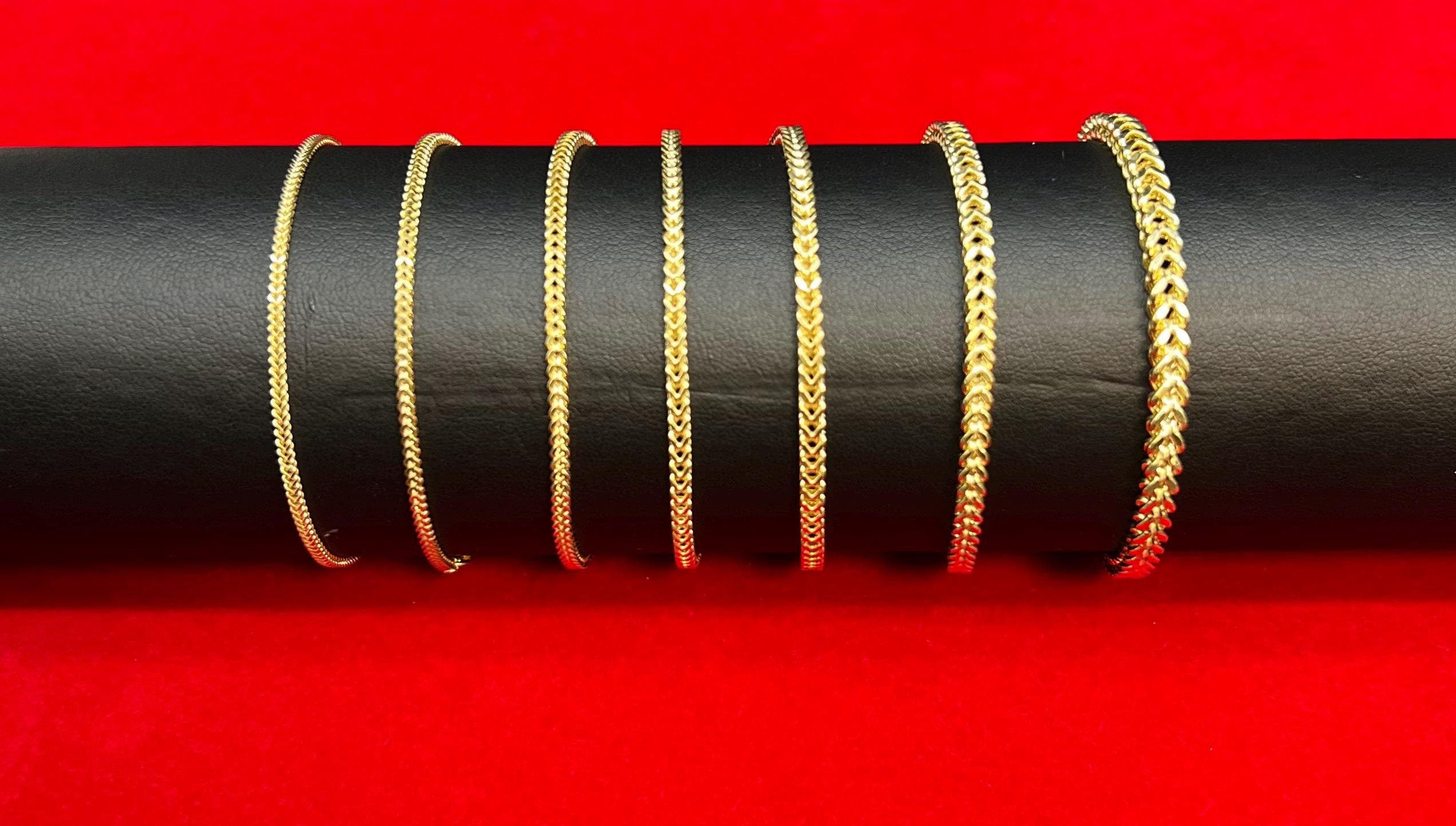 10K Real Gold Franco Chain Bracelets, 1.6mm - 4mm Real 10K Yellow Gold ...