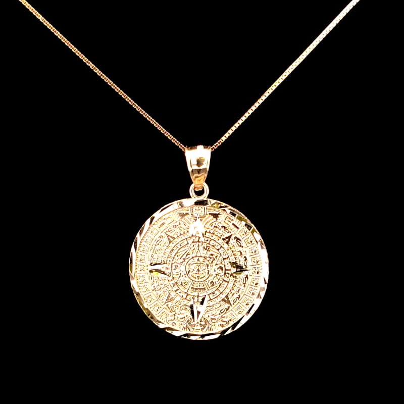 10K Real Gold Mexican Aztec Calendar Pendant/Charm With 18 inch Box ...
