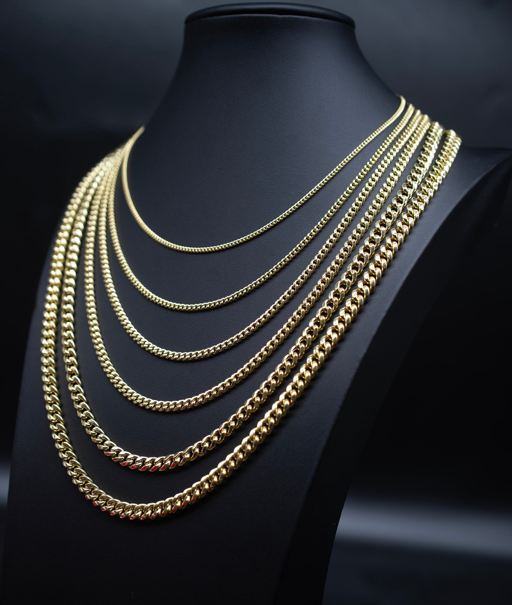 10K Real Gold Miami Cuban Link Chain Necklace and Bracelet,10k Gold ...