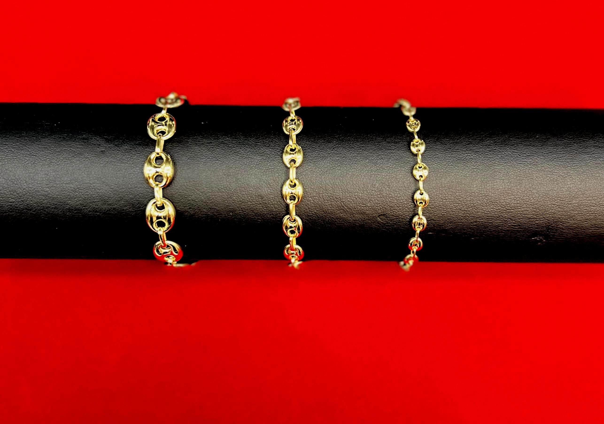 10K Real Gold Puffed Mariner Bracelet, 10K Gold 4.5mm - 9mm Puffed ...