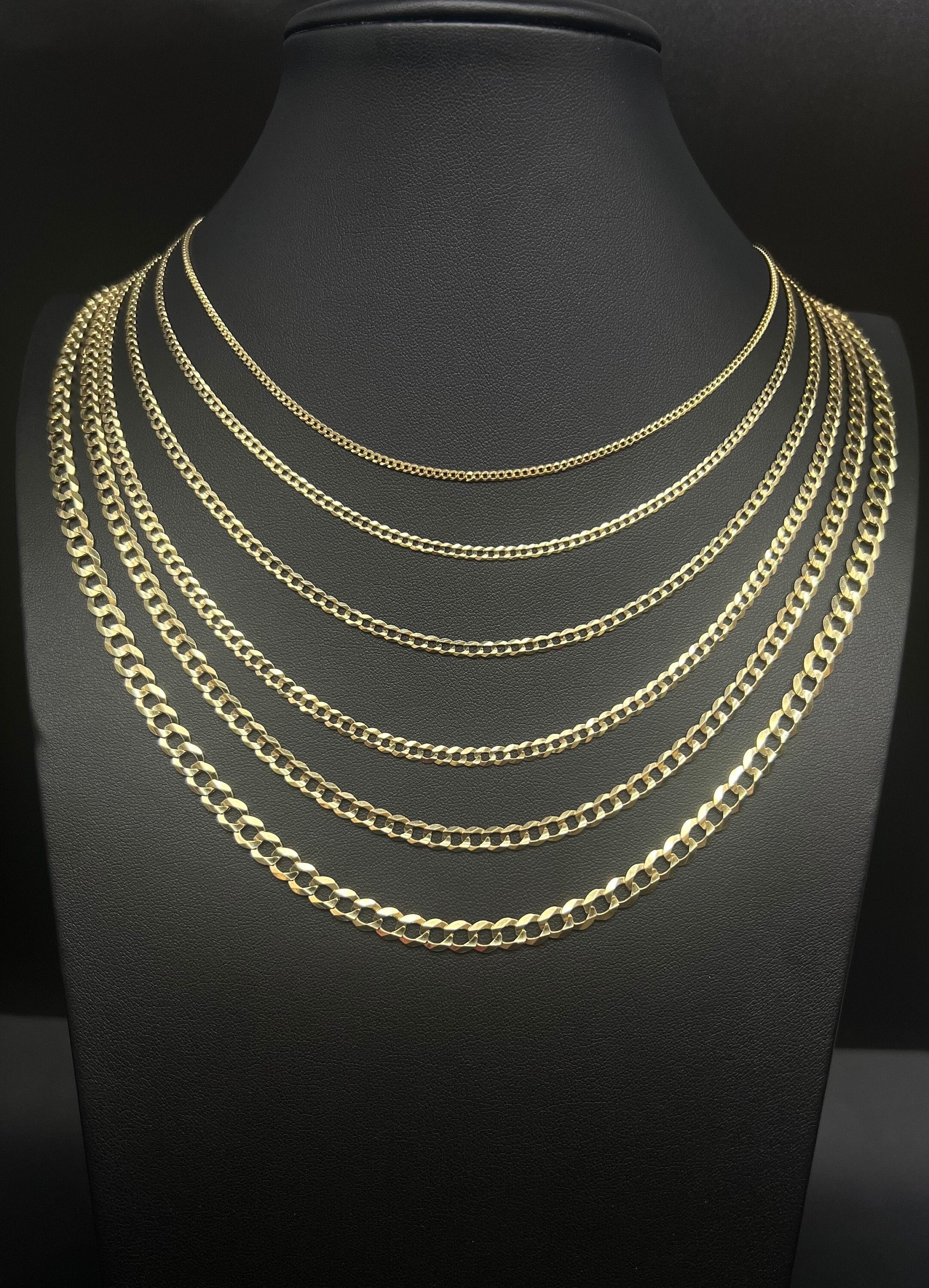 10K Real SOLID Gold Cuban Curb Link Chain, 2mm-5.8mm SOLID Cuban Curb ...