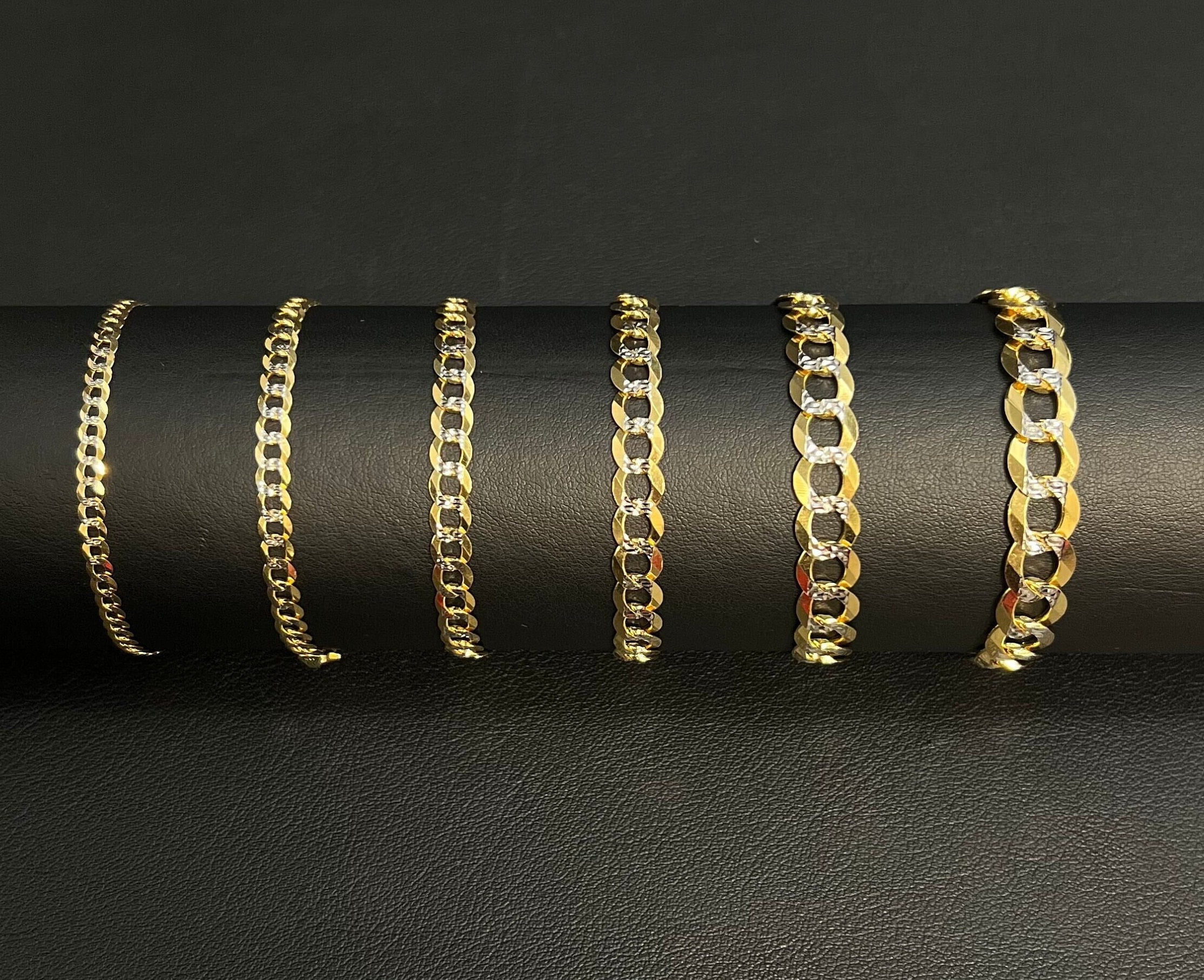 10K Real SOLID Gold Pave Cuban Curb Link Bracelet, SOLID Cuban Curb, 10K SOLID Two Tone Gold ...