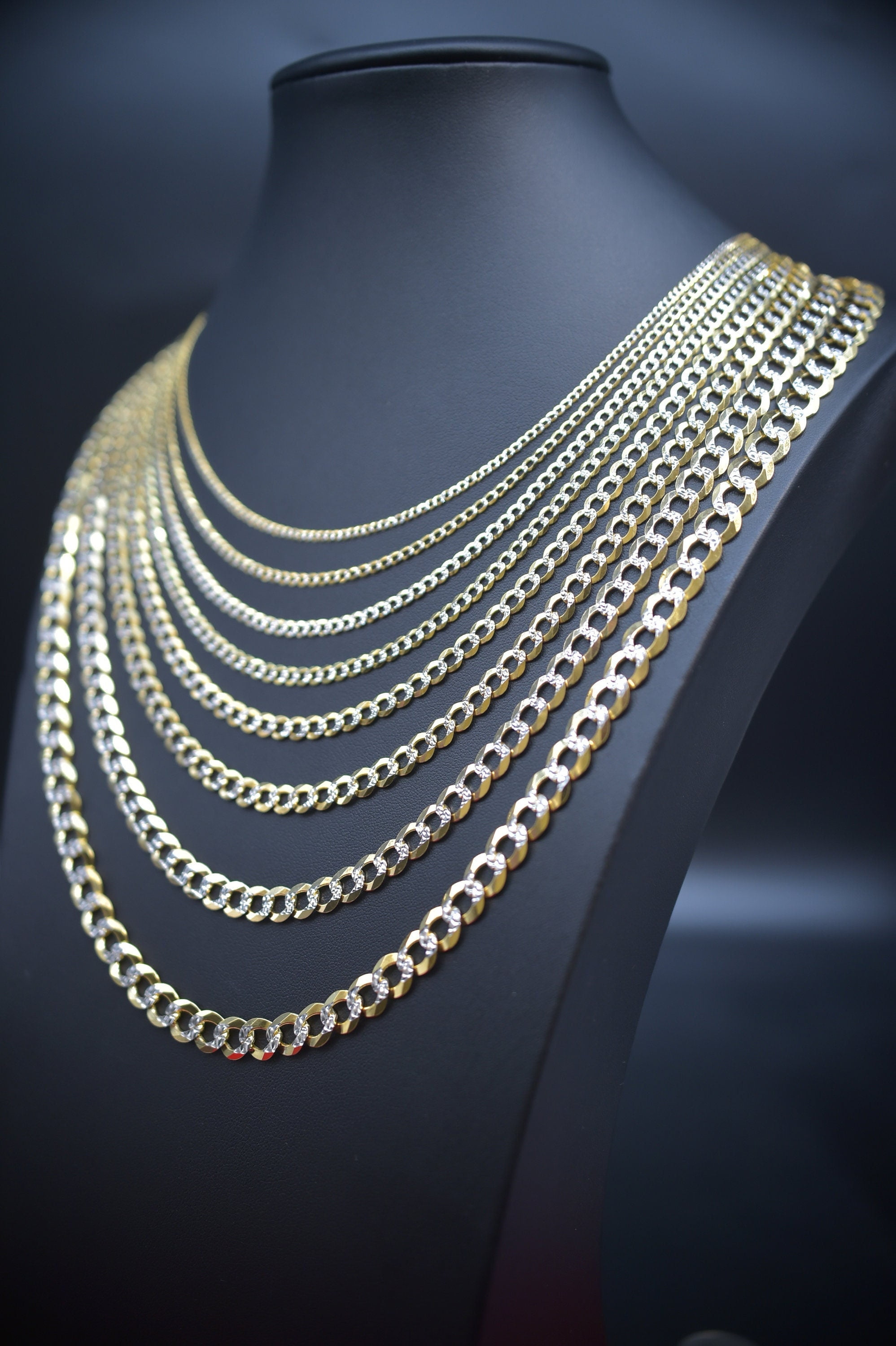 10K Real SOLID Gold Pave Cuban Curb Link Chain, SOLID Cuban Curb Chain ...