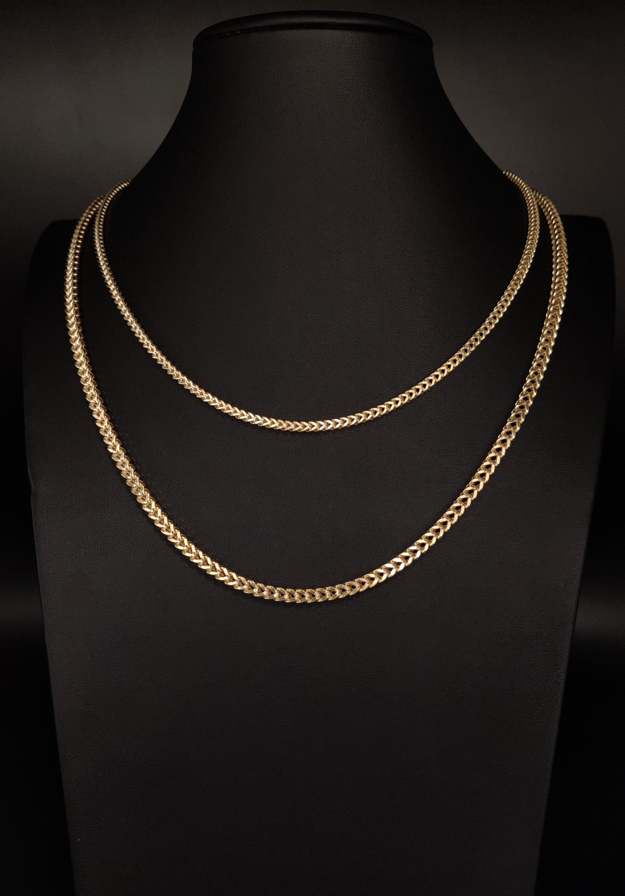10K Real Semi Solid Gold Franco Chain Necklace, 16"-26" inch, 3mm 4mm ...