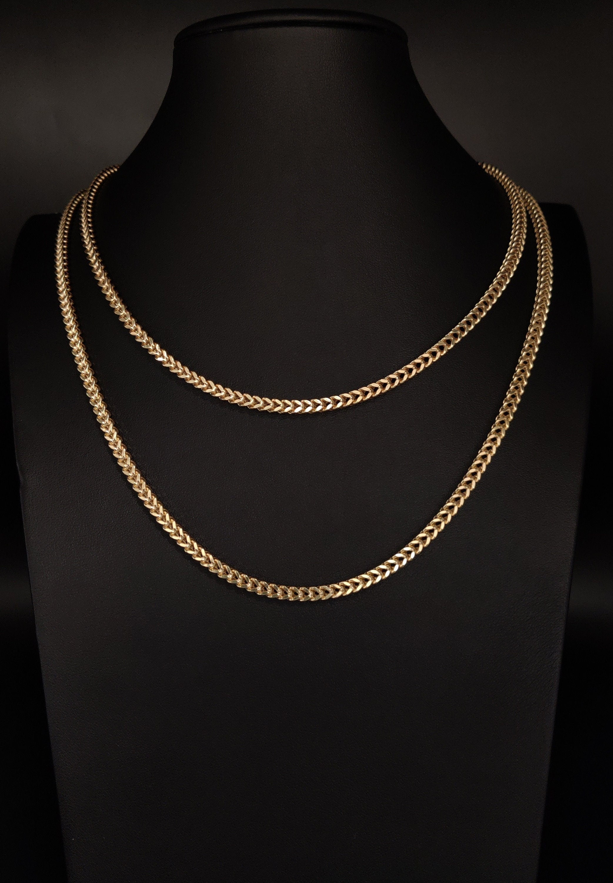 10K Real Semi Solid Gold Franco Chain Necklace, 16"-26" inch, 4mm Real ...