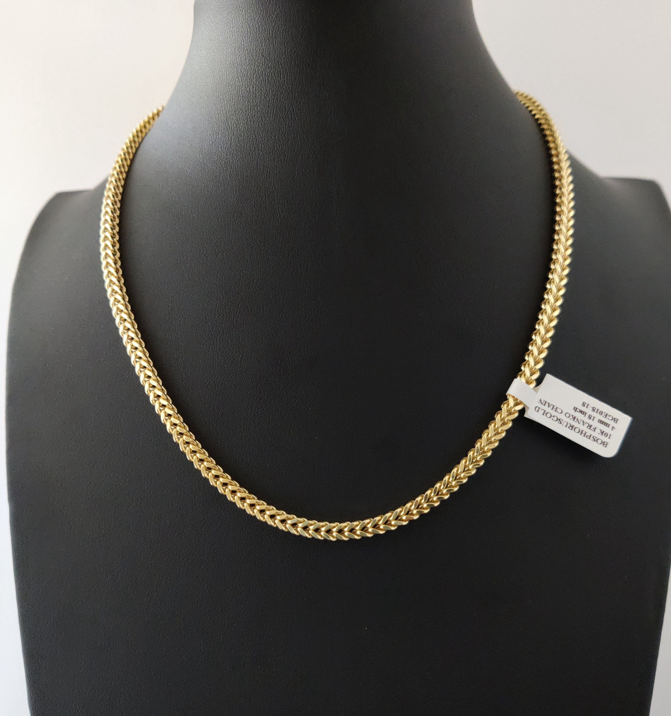 10K Real Semi Solid Gold Franco Chain Necklace, 18 inch Franco Chain ...