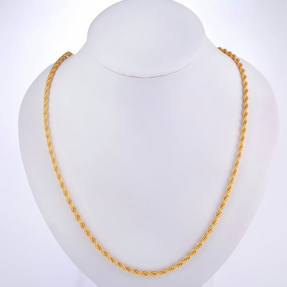 10K Real Yellow Gold 3mm 20" Necklace, 10k Real Solid Yellow Gold ...
